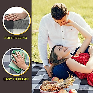 PortableAnd Extra Large Picnic & Outdoor Blanket for Water-Resistant Handy Mat Tote Spring Summer Great for The Beach,Camping on Grass Waterproof Sandproof, Black and Gray Checkered