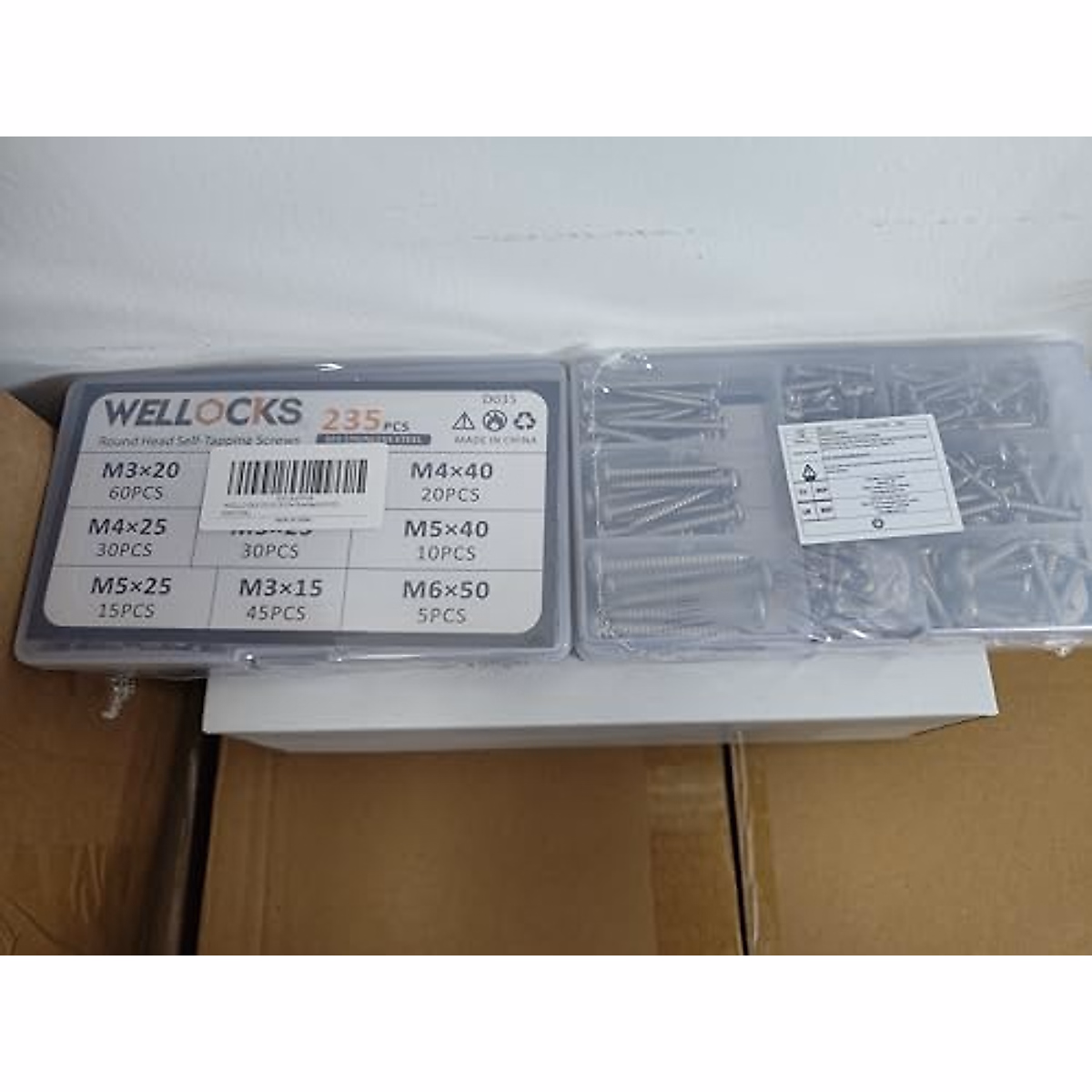 WELLOCKS Wood Screws 235 PCS 304 Stainless Steel M3/M4/M5/M6 Round Head Self Tapping Screws Assortment Set Rust Proof Wood Screw Kit with Storage Box for Homemade, Repairment, Woodwork Indoor(D035)