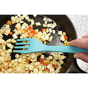 RSVP International Silicone Flexible Fork, Turquoise, 11" | Mixes Ingredients, Mashes Food, Whisks Eggs, & More | Dishwasher Safe & Heat Resistant | Baking, Serving, Mixing Made Easy