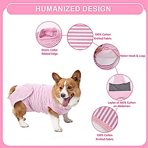 EMUST Dog Recovery Suit, After Surgery Wear for Dogs Male Female, Pet E-Collars Alternative Bandages, Professional Dog Onesie for Surgery for Abdominal Wounds, Weaning&Skin Diseases,Pink Strip/XS