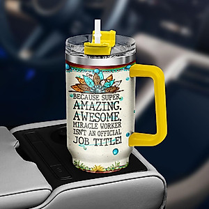 9GIFT4YOU Chaos Coordinator Leopard Sunflower, Tumbler 40 Oz With Handle Lid And Straw, Chaos Coordinator Gifts, Handle Tumblers Flower Butterfly Yellow Coffee Women For Floral Black