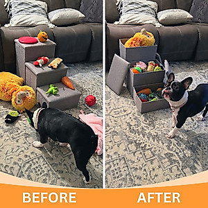 Dog Stairs for High Beds or Couch- Foldable Dog Steps W/Storage- Pet Steps for Small Dogs, Medium Dogs, Puppy Stairs- Use as a Dog Window Perch or Cat Stairs for Old Cats- Dog Grooming Glove Included