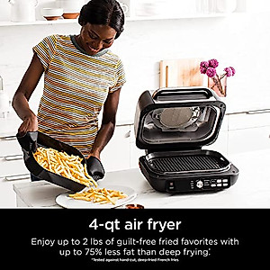 Ninja IG651 Foodi Smart XL Pro 7-in-1 Indoor Grill/Griddle Combo, use Opened or Closed, with Griddle, Air Fry, Dehydrate & More, Pro Power Grate, Flat Top Griddle, Crisper, Smart Thermometer, Black (Renewed)