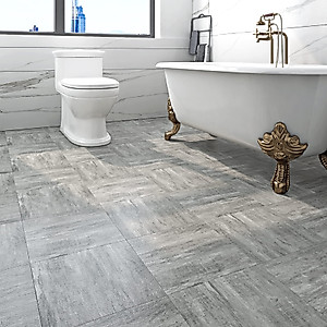 Livelynine 32-Tiles Stick on Floor Tiles Waterproof Peel and Stick Floor Tile for Kitchen Bathroom Bedroom Floors Retro Easy Vinyl Flooring Peel and Stick 12X12" Light Grey Wood Laminate Flooring