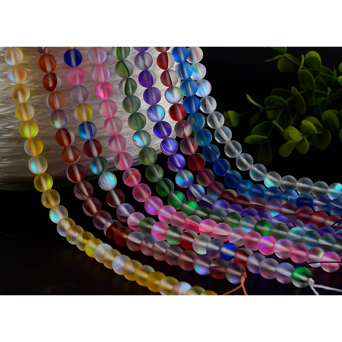 Matte Aurora Crystal Glass Beads 100pcs 8mm Flash Glitter Shining Mermaid Round Loose Aura Bead Frosted Moonstone for Jewelry Making (Multicolor, 8mm)