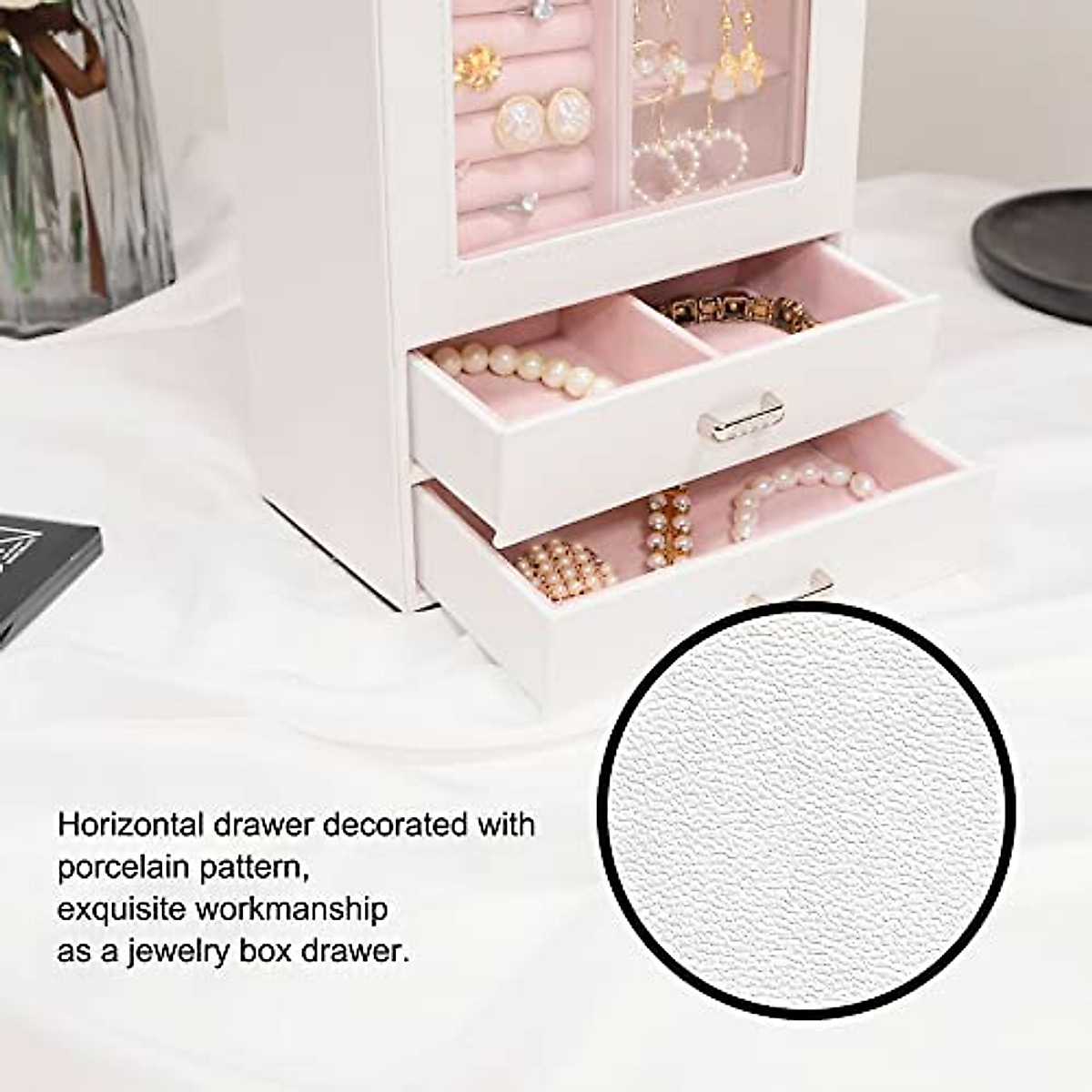 Kendal Jewelry Boxes for Girls Women, White Jewelry Box with Porcelain Pattern, Stand Layer Jewelry Organizer Box Display Necklace, Earring, Ring, Jewelry Storage Case as Ideal Gift