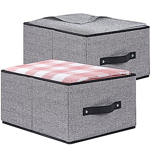 YheenLf Clothing Storage Bins,16.1×9.8×6.5 inches Closet Bin with Handles, Foldable Storage Baskets, Fabric Containers Storage Boxes for Organizing Shelves, Gray, Large, 4-Pack