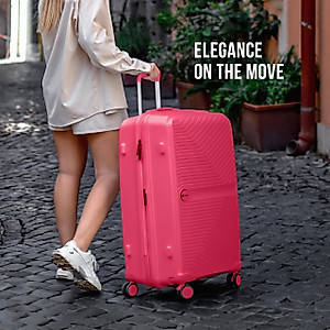 Feelway Travel 3-Piece Hard Side Luggage Set Durable, Expandable Design with 360° Double Spinner Wheels, TSA Lock, Telescopic Handle, Secure Zipper (Pink, Set of 3 (20", 24", 28"))