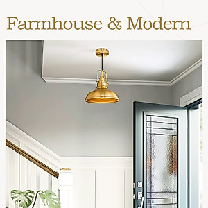 zeyu Farmhouse Pendant Lighting for Kitchen Island, 1-Light Industrial Hanging Pendant Light with Metal Dome Shade, Gold Finish, 016-1 BG