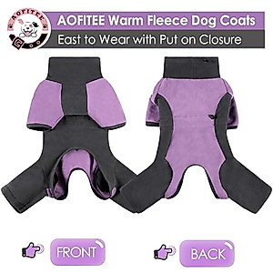 AOFITEE Dog Winter Coat, Warm Pullover Dog Fleece Pajamas, Soft Fullbody Dog Sweater Jackets for Cold Weather, Turtleneck Windproof Dog Onesie Pjs Jumpsuit for Small Medium Large Dogs, Purple L