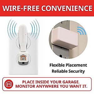 Garage Door Minder® Version II. 100% Wireless. Installs in Two Minutes! No Wi-Fi. in-Home Monitor & Alert System. Great for Seniors!