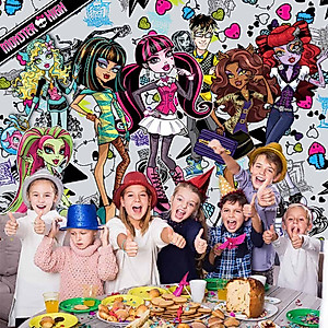 Monster High School Backdrop Wall Banner Decorating Kit Birthday Party Supplies Grils Birthday Decoration for Kids Background Banner 7x5Ft