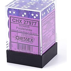 Borealis 12mm d6 Purple/White Luminary Dice Block (36 dice) by Chessex