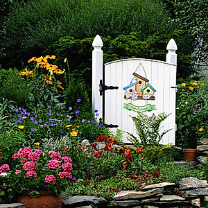 TOARTi Colorful Welcome Spring Front Door Sign Hanging(13.6"x11.8"), Blooming Flowers Butterfly Birdhouse Wall Sign Plaque, Wooden Garden Fence Hanger for Home Porch Farmhouse Cafe