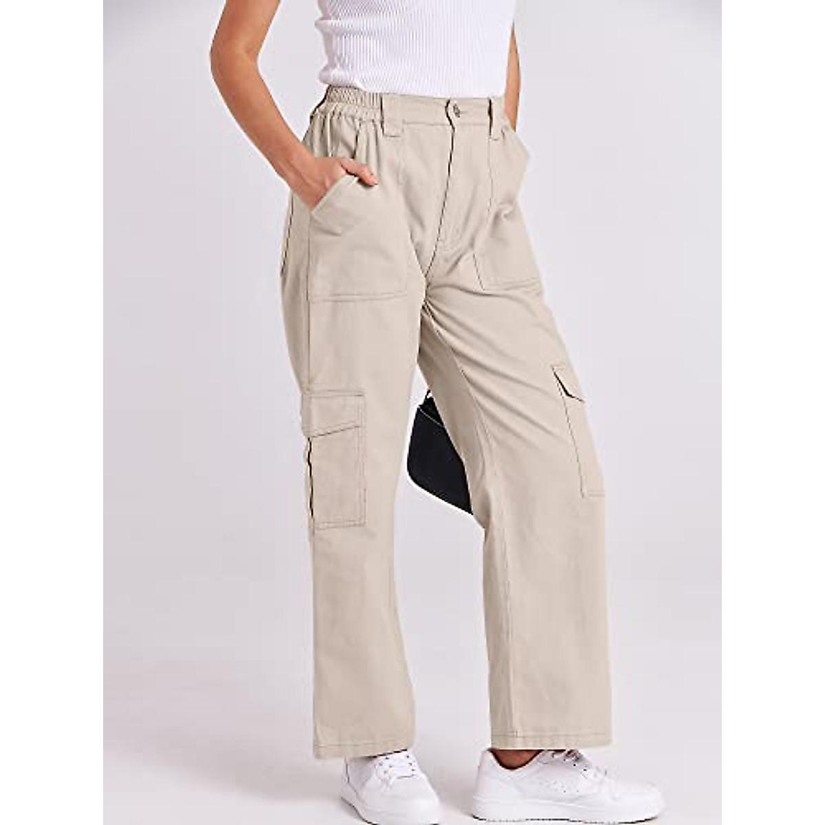 ANRABESS Women's Cargo Pants High Waisted Baggy Multiple Pockets Casual Work Pants Trendy Fashion Relaxed Fit Trousers Y2k for Teen Girls 1017mihuang-L