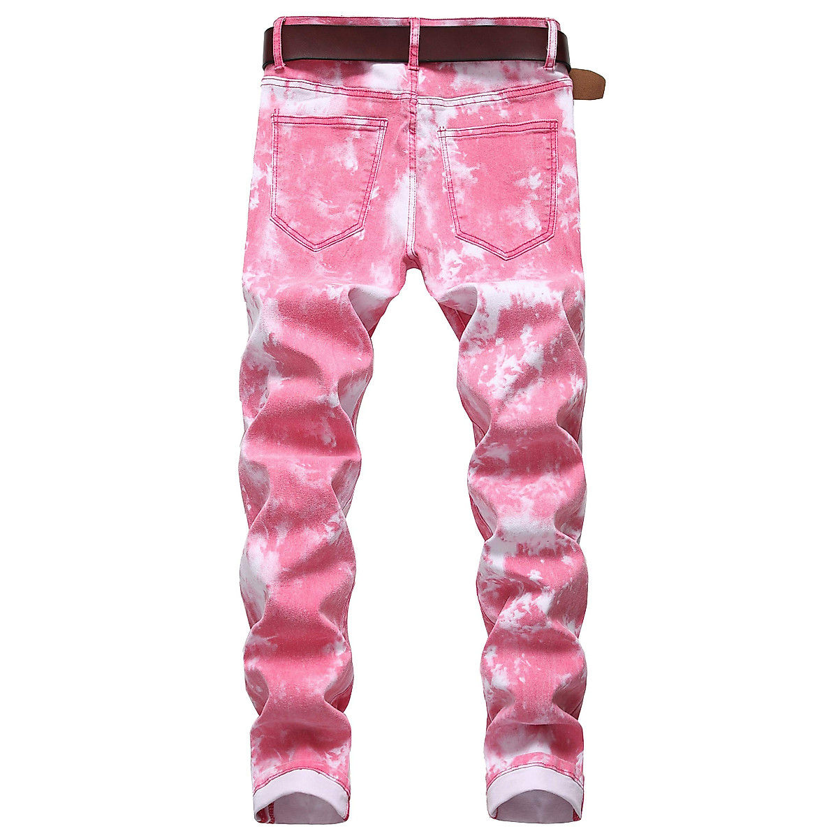 DANT BULUN Men's Fashion Casual Printed Jeans Stretch Skinny Denim Pants(W32,Pink)