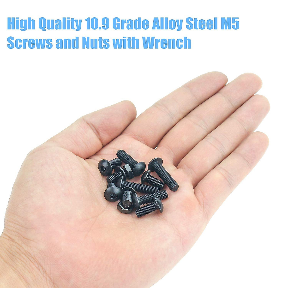 DYWISHKEY 150 Pieces M5 x 8mm/10mm/12mm/16mm/20mm, 10.9 Grade Alloy Steel Hex Button Head Cap Bolts Nuts Kit with Hex Wrench