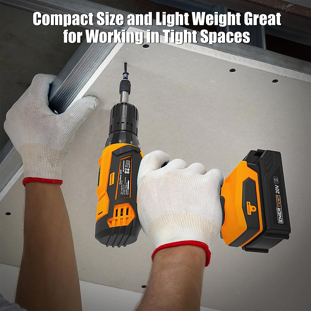 EnerTwist 20V Max Cordless Drill, 3/8 Inch Power Drill Set with Lithium Ion Battery and Charger, Variable Speed, 19 Positions and 28-Pieces Drill/Driver Accessories Kit, ET-CD-20