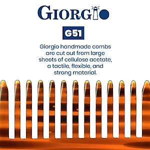 Giorgio G51 Small Travel Purse Hair Detangling Comb, Wide Teeth Pocket Comb for Thick Curly Wavy Hair. Hair Detangler Comb For Wet and Dry Everyday Care. Handmade of Cellulose, Saw-Cut Hand Polished