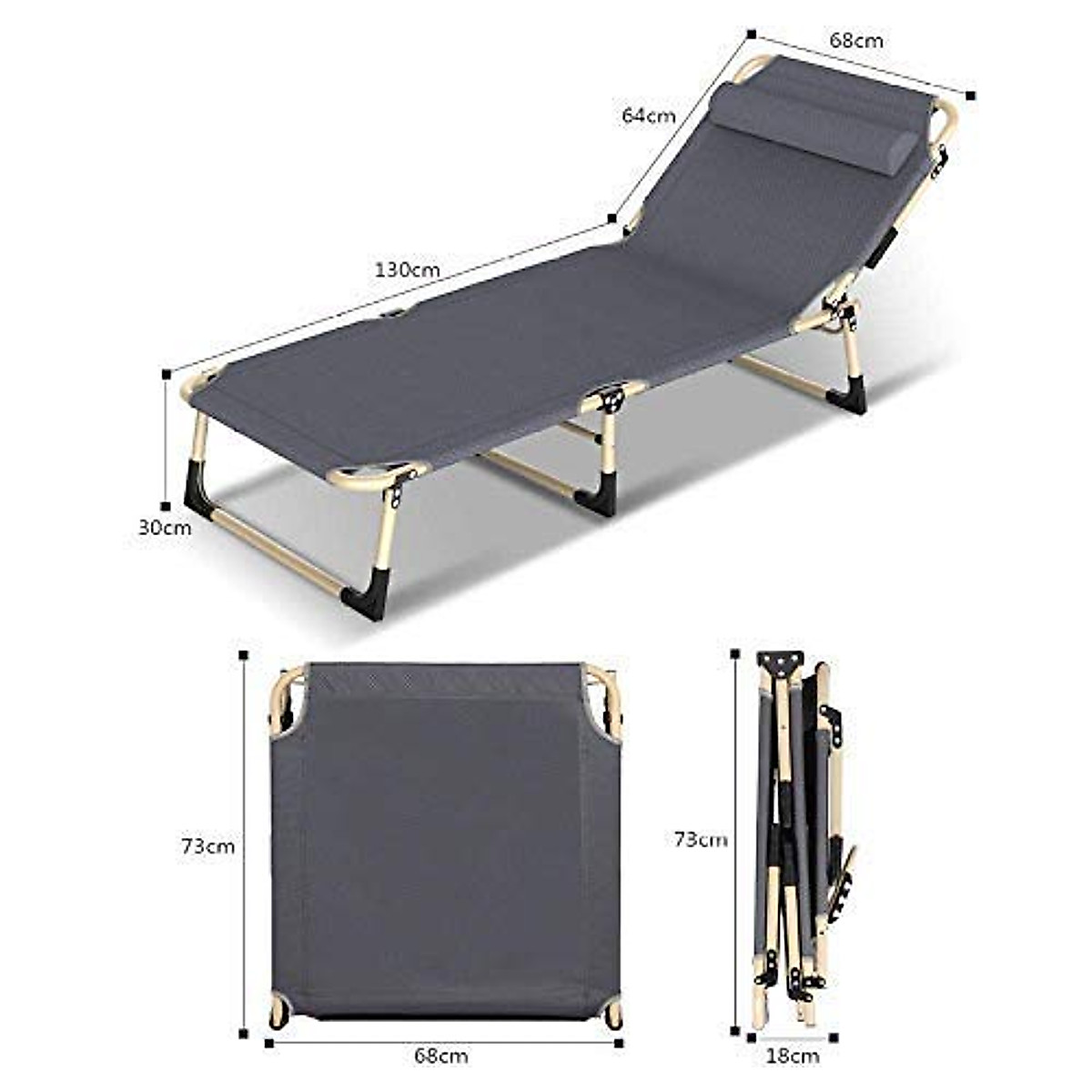 Folding Garden Sun Lounger Chair, Desks and Chairs Folding Sunbeds, Flat Sun Loungers, Adjustable Backrest Outdoor Recliner Needed (Navy + Thick Cotton Pad)