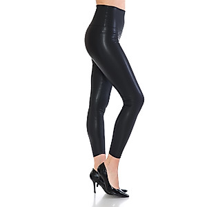 Leggings Depot High Waist Comfy Leggings Tights Stretchy Pleather Pants, Faux Leather-5" Yoga Black, Medium