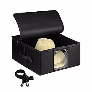 Teraves Large Hat Box for Women Storage, Sturdy Cowboy Hat Box Hat Travel Case, Stackable Hat Storage Box, Space Saver Hat Organizer for Closet, Black
