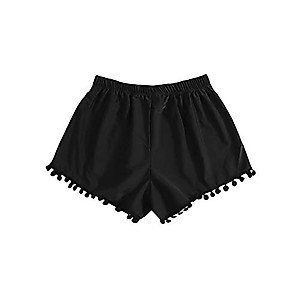 Verdusa Women's Pom Pom Trim Elastic Waist Swimsuit Bottom Boy Shorts Black L