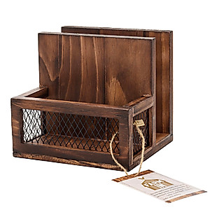 FARM IN Napkin Holder, Farmhouse Multifunctional Napkin Holder with Salt and Pepper Shakers Holder for Home and Commercial Use, Rustic Solid Burnt Wood & Diamond Metal Wire Mesh