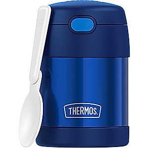 THERMOS FUNTAINER 10 Ounce Stainless Steel Vacuum Insulated Kids Food Jar with Folding Spoon, Navy & FUNTAINER 10 Ounce Stainless Steel Vacuum Insulated Kids Food Jar with Folding Spoon, Black