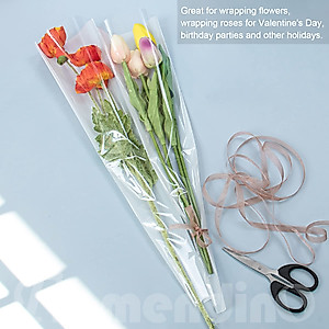 Framendino, 100 Pack Single Rose Clear Bags Flower Packaging Bag Floral Bouquet Wrapping Paper for Birthday Gift Valentines Day
