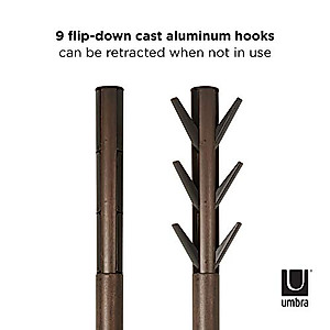 Umbra Flapper Coat Rack, Clothing Hanger, Umbrella Holder, and Hat Organizer, for Entryway, W400×D400×H1650mm, Walnut