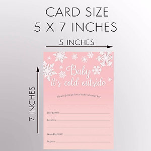 The Invite Lady Winter Baby Shower Invitation It's a Girl Snowflake Cold Outside Pink Fill in Blank Wonderland Snow DIY (15 Count)