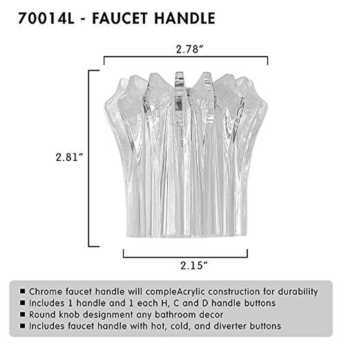Avalon Plumbing Supply Tub and Shower 3 Piece Faucet Marquis Handles Replacement for Price Pfister Systems, 12 Point Broach, 3 Piece Set of Hot, Cold, Diverter, Clear Acrylic