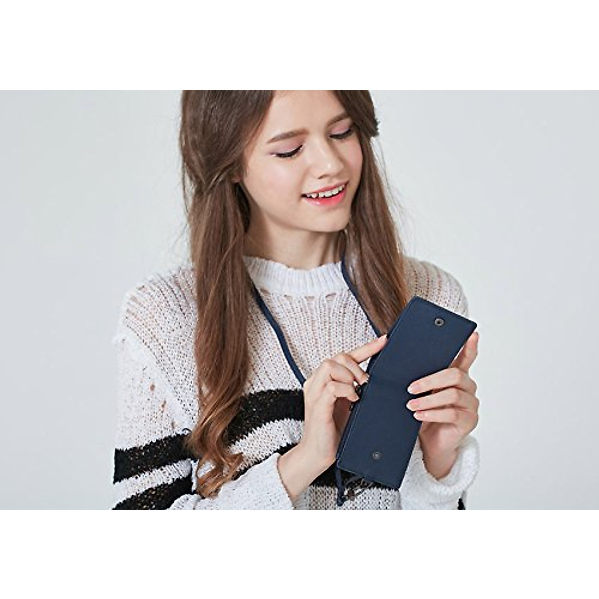 ID Window Card Badge Holder Leather Wallet Zip Neck Detachable Strap Landyard Money