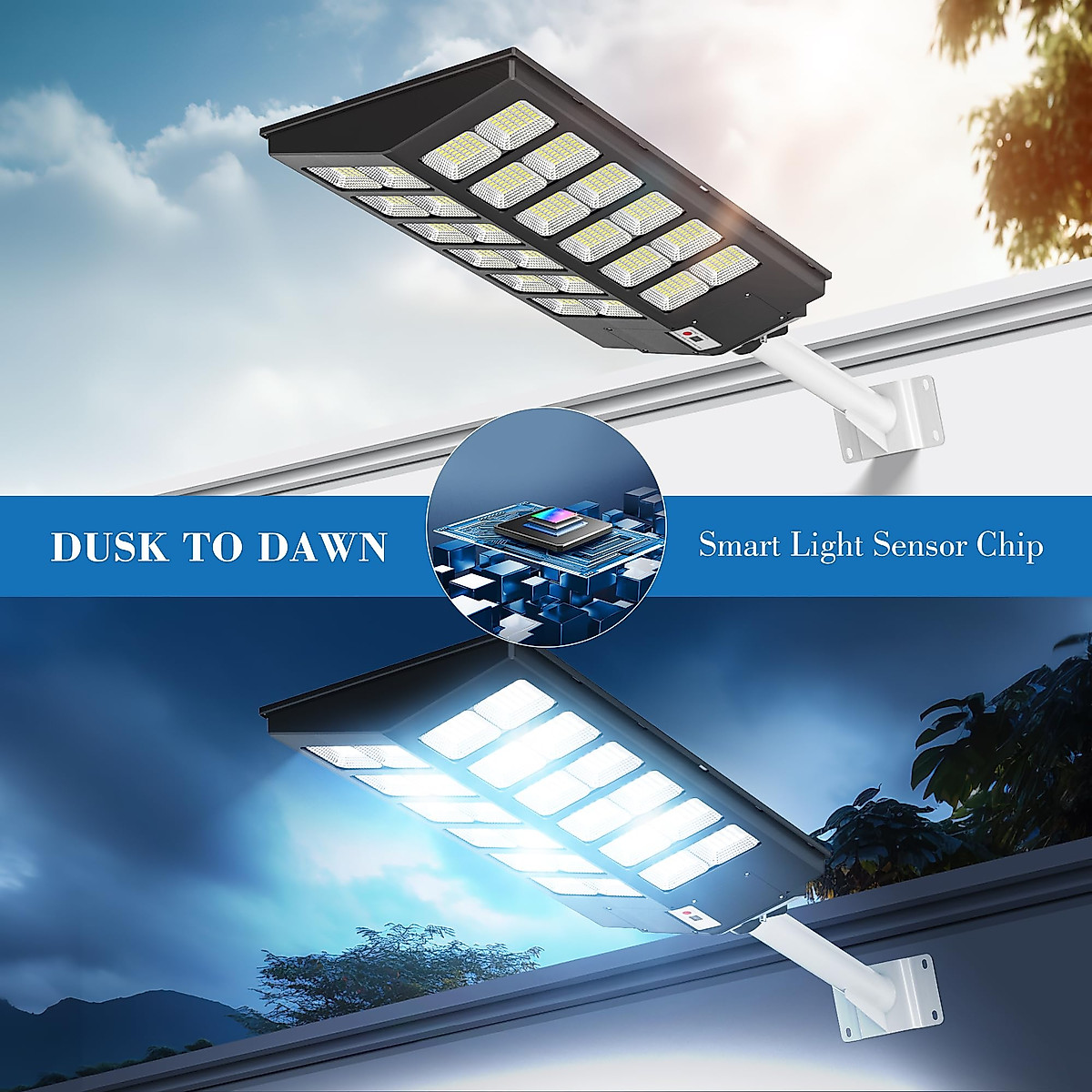 A-ZONE 1500W Solar Street Light Motion Sensor, 6500K Solar Powered Outdoor Lights Dusk to Dawn, Waterproof IP66, Solar Outdoor Lights for Yard, Piazza (2 Pack)