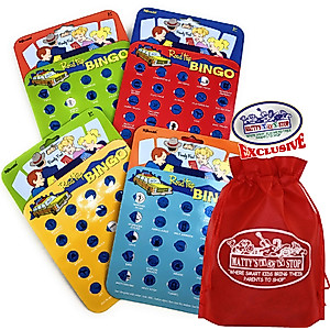 Toysmith Road Trip Bingo Cards Red, Blue, Green & Orange Gift Set Travel Bundle with Bonus Matty's Toy Stop Storage Bag - 4 Pack