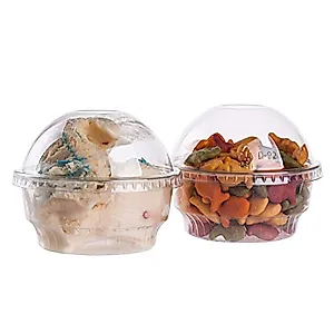 Golden Apple, 5oz-30sets Clear Plastic Cups for Ice Cream, Dessert Cups, Snack Bowl with Dome lids no Hole