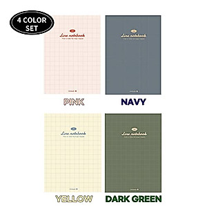 Cute Korean Aesthetic Illustrated Check Pattern Composition Planning Studying Notebook/Journal/Diary for girls, Women, College, School - 64p each, 7.3"x10.2", 4 Count