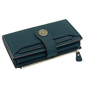 Travelambo Womens RFID Blocking Large Capacity Luxury Waxed Genuine Leather Clutch Wallet Multi Card Organizer (ReNapa Green Coal)