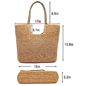 Eorefo Straw Bag Beach Bags for Women Straw Large Beach Tote Bag Hobo Summer Handwoven Bags Ratten Bag for Beach(Bronze)