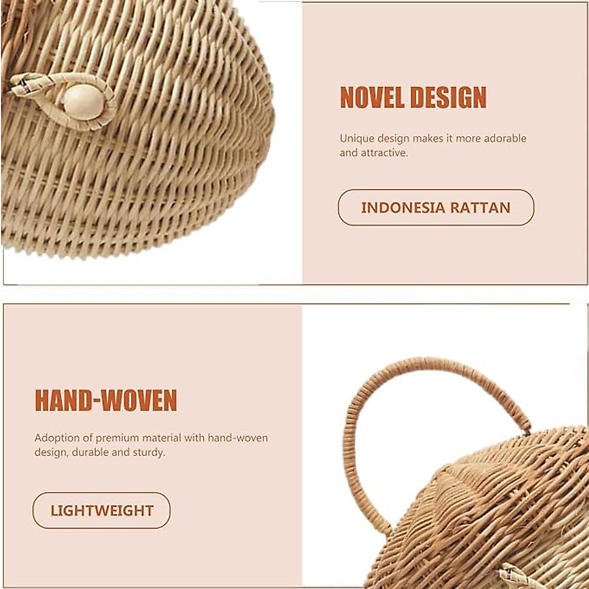 QRZLP Woven Storage Bin, Acorn Shaped Storage Basket, Scandinavian Style Rattan Storage Basket with Carrying Handle for Magazines, Toys, Snacks and Cosmetics.