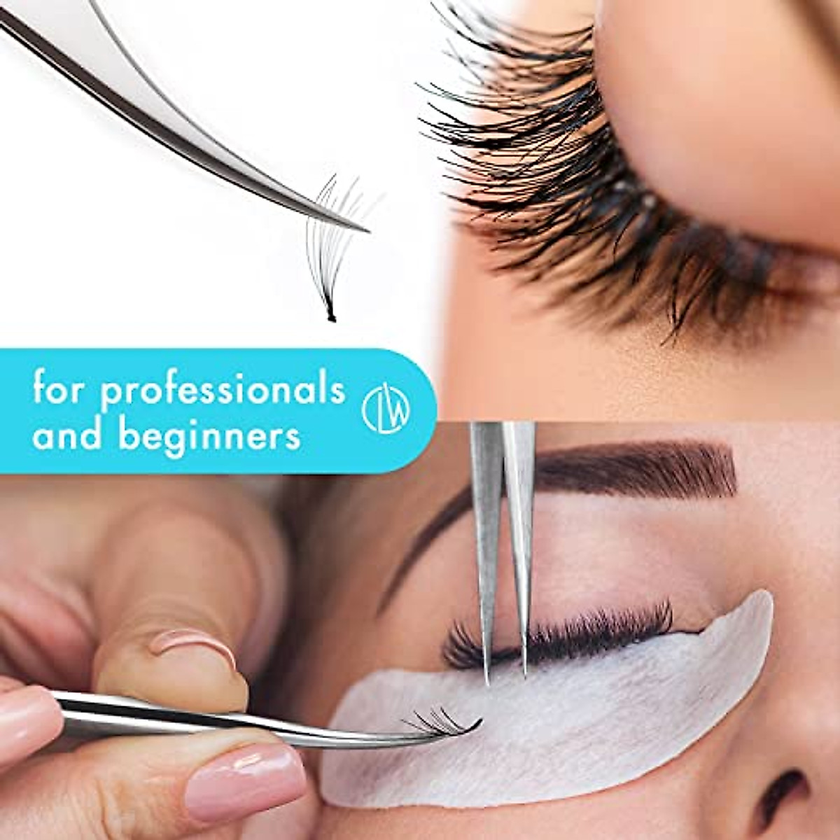 Eyelash Extension Tweezers Set of 2 Eyelash Tweezers - Isolation Tweezers Eyelash Extensions and Volume Lash Tweezers - Straight and Pointed Curved Tweezers - Professional Lash Tweezers – by CLW