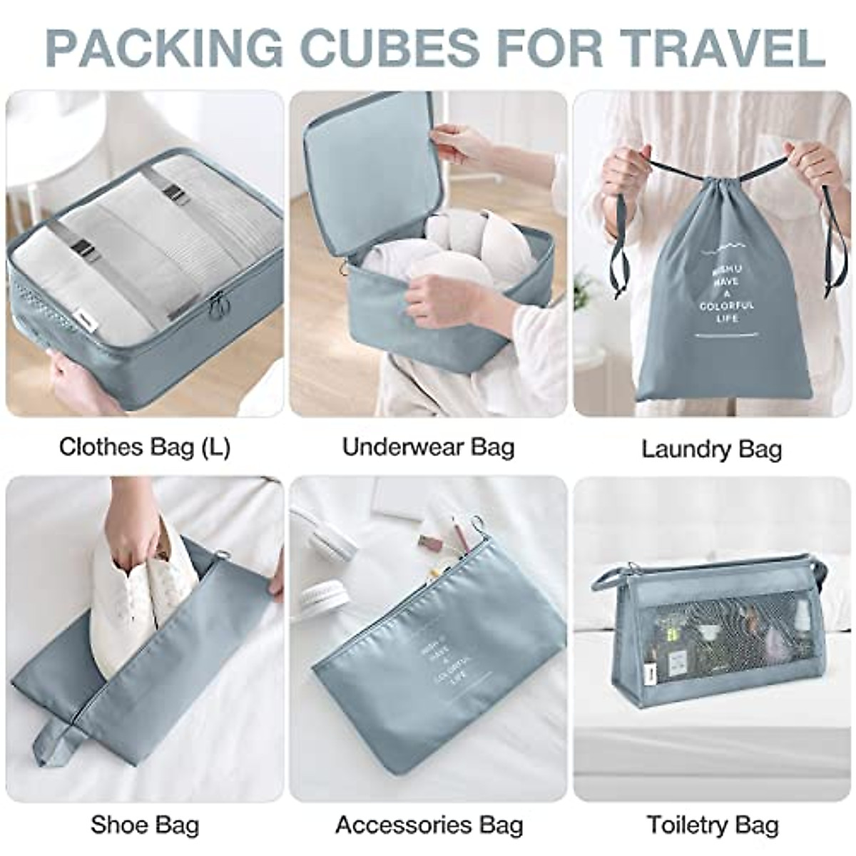 8 Pack Luggage Packing Organizers Packing Cubes Waterproof Suitcase Organizer Bags Travel Packing Organizers (Gray)