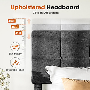 Sweetcrispy Twin Size Wood Bed Frame - Linen Upholstered Platform Bed with Headboard, No Box Spring Needed with 800LBS Sturdy Wooden Slats Support, Noise Free, Easy Assembly, Dark Grey