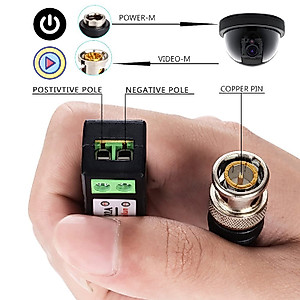 Passive Video Balun Connector 20 Pairs Cat5 HD Mini CCTV BNC Video Balun Transceiver Cable with Lighting Protection and Coax BNC Connector to RJ45 Terminal for CCTV Surveillance Camera Systems