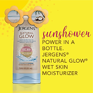 Jergens Natural Glow In-shower Lotion, Self Tanner for Medium to Deep Skin Tone, Wet Skin Lotion, Sunless Tanner Locks in Hydration for Gradual, Flawless Color, 7.5 Ounce (Pack of 2)