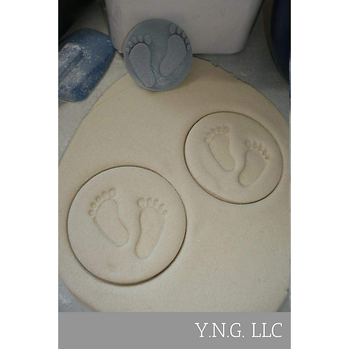 YNG BABY FEET DESIGN IMPRESSION SHOWER GENDER REVEAL COOKIE STAMP EMBOSSER BAKING TOOL 3D PRINTED MADE IN USA PR4013 Gray