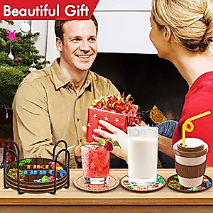 6pcs Drink Coasters with Holder Coasters for Drinks Thick Sturdy Absorbent Cork Coasters Funny Tiki Bar Designs for Coffee Cups Drinking Glasses Table Desk Protection Housewarming Gift Home Decor