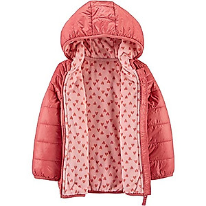 Simple Joys by Carter's Girls' Puffer Jacket, Pink Hearts, 5T
