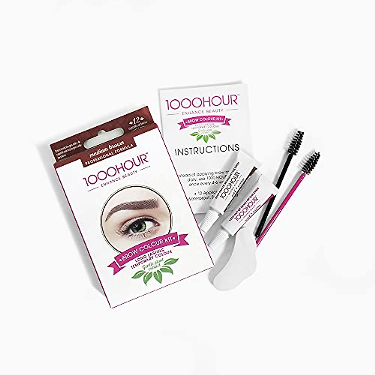 1000 Hour Professional Formula Brow Color Kit - Defined Brows with a Long-Lasting Formula with Eyebrow Mascara - Brow Gel for Stunning Brows that Last Up To 6 Weeks with 12 Application - Medium Brown